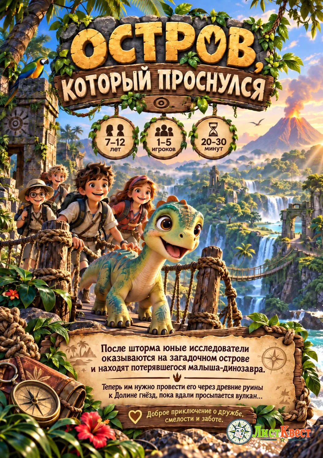 Квест «Остров, который проснулся» — полный PDF-комплект для домашней печати