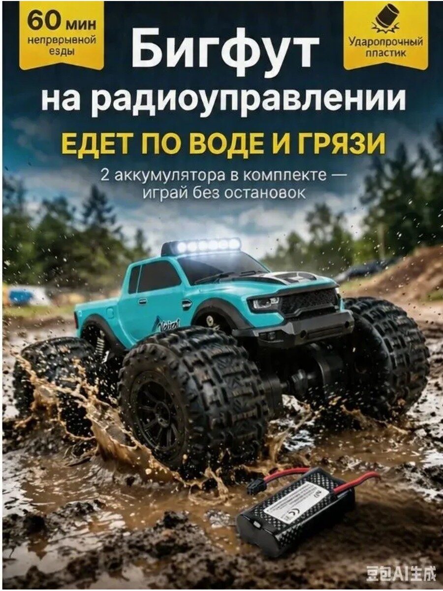 Радиоуправляемая машинка внедорожник амфибия 1/16, голубой, бирюзовый, черный
