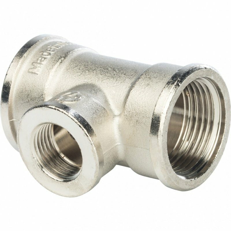 Тройник резьбовой переходной ВР 1" x 1/2" x 1" никель STOUT