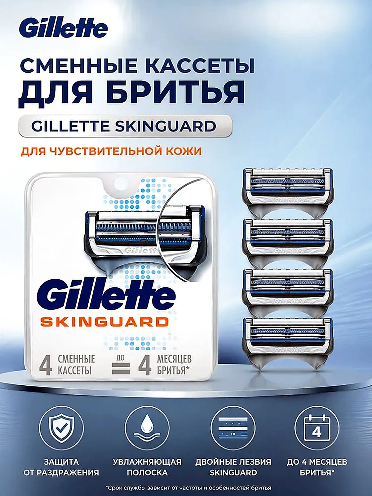 Сменные Кассеты Для Мужской Бритвы Gillette SkinGuard, 4 шт, 15x14x4.3 см