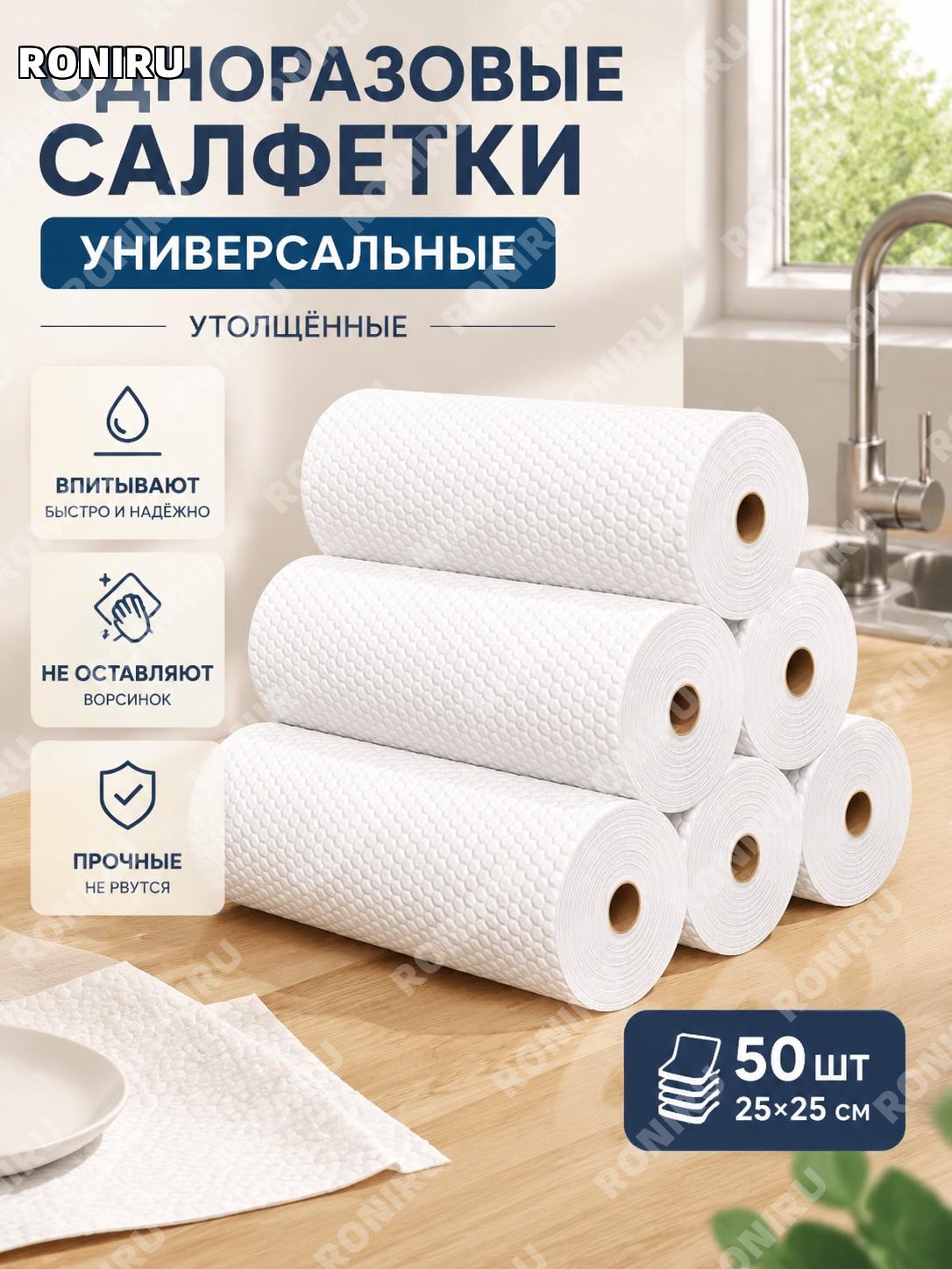 Одноразовая кухонная тряпка >25×25 см 50 шт белая из нетканого материала для уборки и очистки с поддержкой заказа