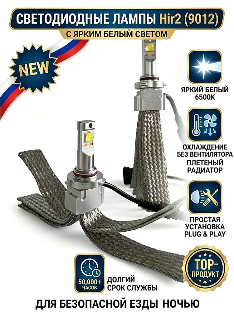 Gzsimeway Лампа автомобильная HIR2, 2 шт. арт. TLJ-XHP70 LED HIR2 Без вентилятора