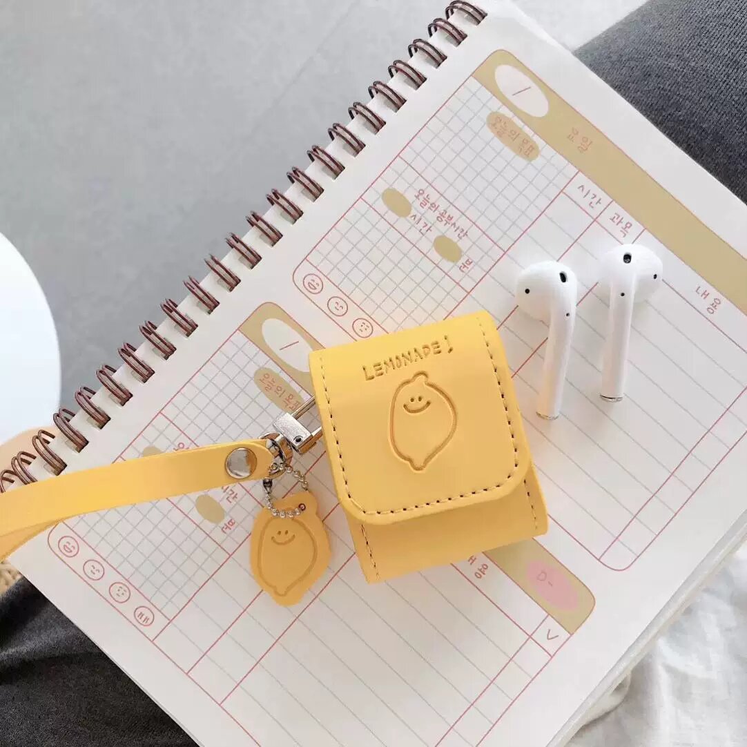 Кожаный чехол для наушников Miniso K99 с брелоком, желтый лимон, анти-падение, мини