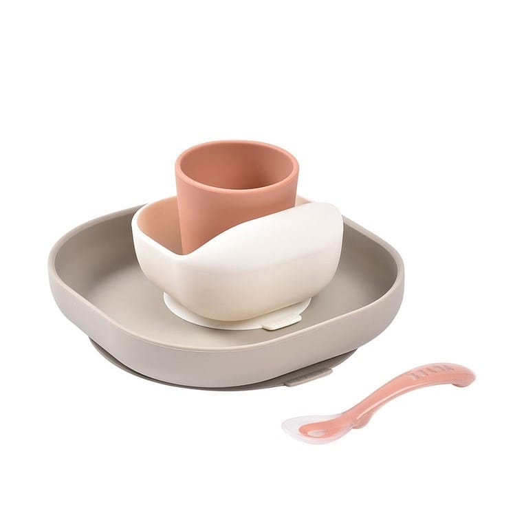Миска Beaba комплект посуды из силикона с присоской, terracotta, бежевый