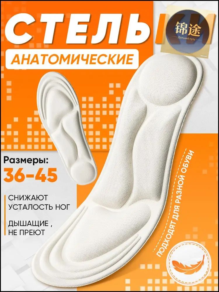 Анатомические стельки с эффектом памяти, амортизирующие мужские и женские для обуви, кроссовок и бега размеры 36-45