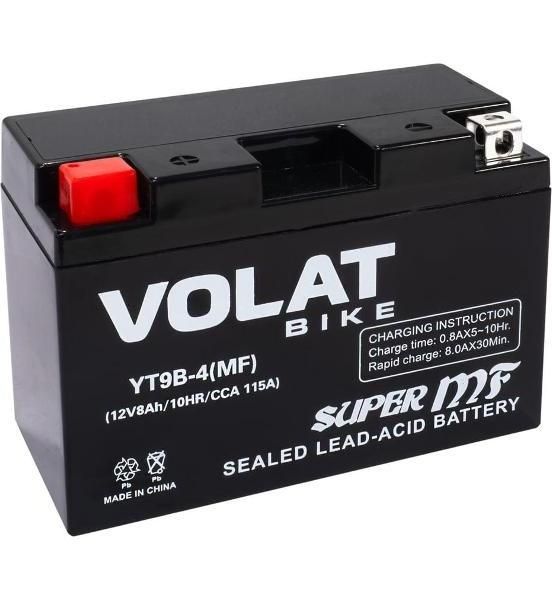 Аккумулятор для мототехники VOLAT Аккумулятор VOLAT YT9B-4(MF)Volat (8 Ач, 12 V) Прямая, L+ 150x70x105 (для мототехники)
