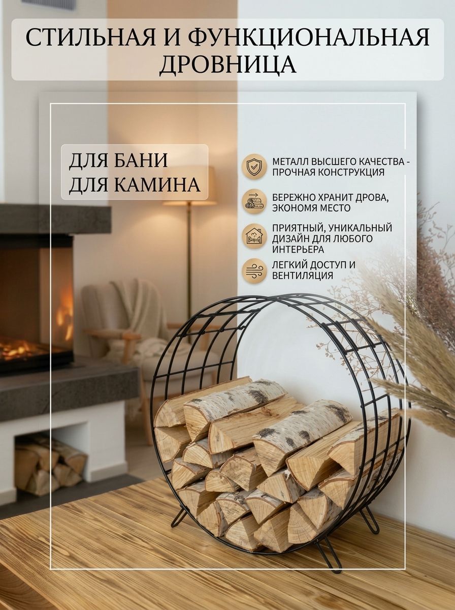 Дровница для камина, бани, переноска с ручкой для дров