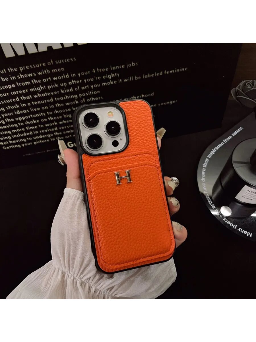 Hermès чехол для iPhone с карманом, кожаный кейс