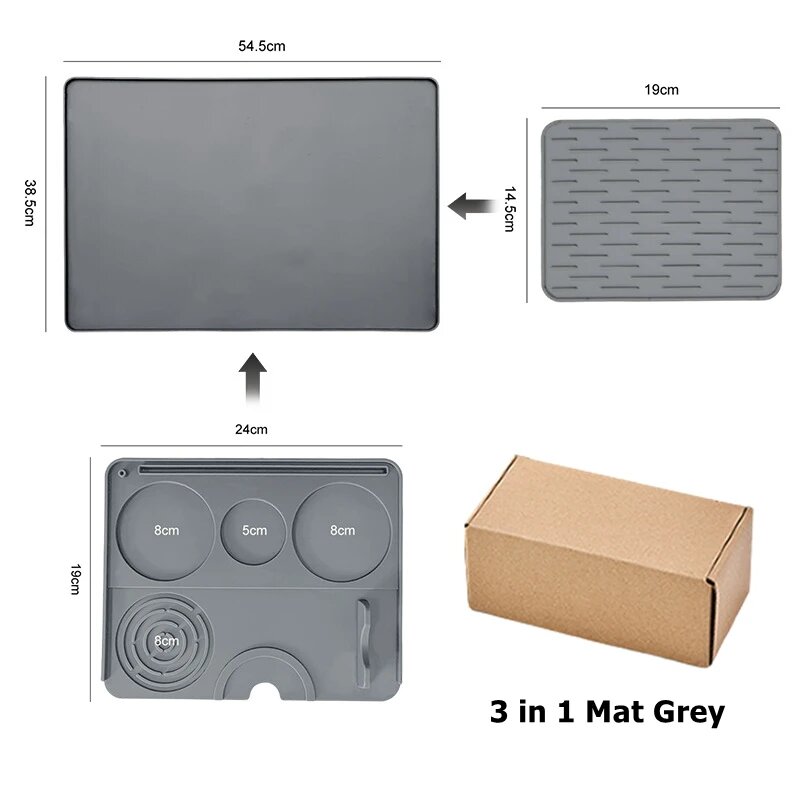 Силиконовый коврик для кофеварки 3 в 1 серый черный Серый, Grey Mat