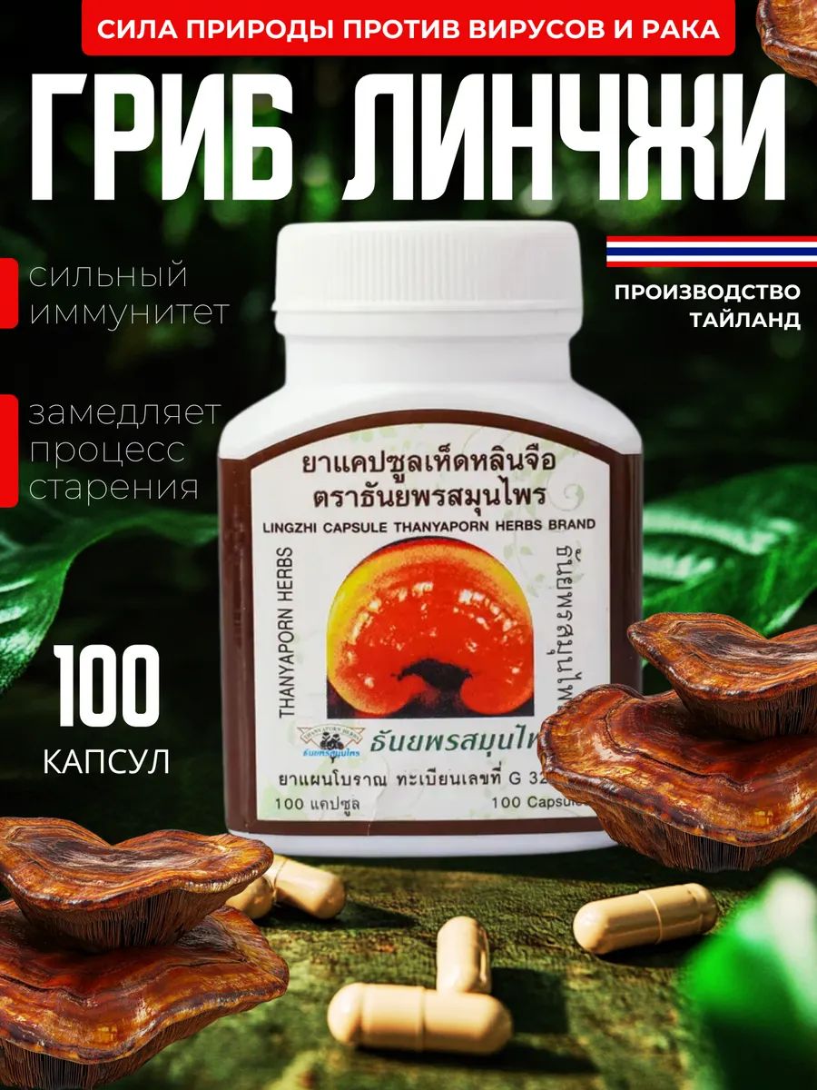Гриб рейши (Линчжи, Чага, Ганодерма) тайские капсулы для иммунитета