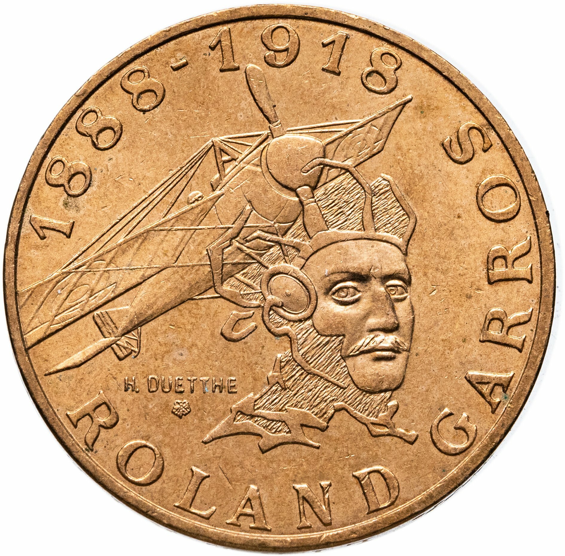 Франция 10 франков francs 1988 "100 лет со дня рождения Ролана Гарроса", Латунь, в сохранности AU
