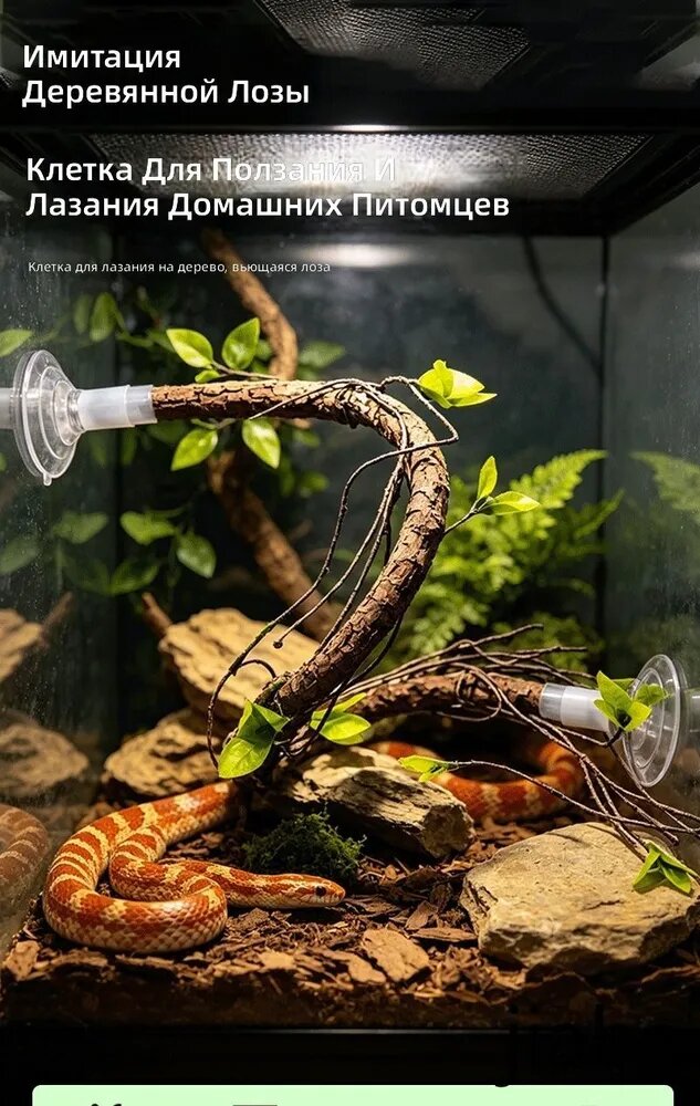 Ветка-лиана для террариума с присосками, 50 см, PE, для рептилий