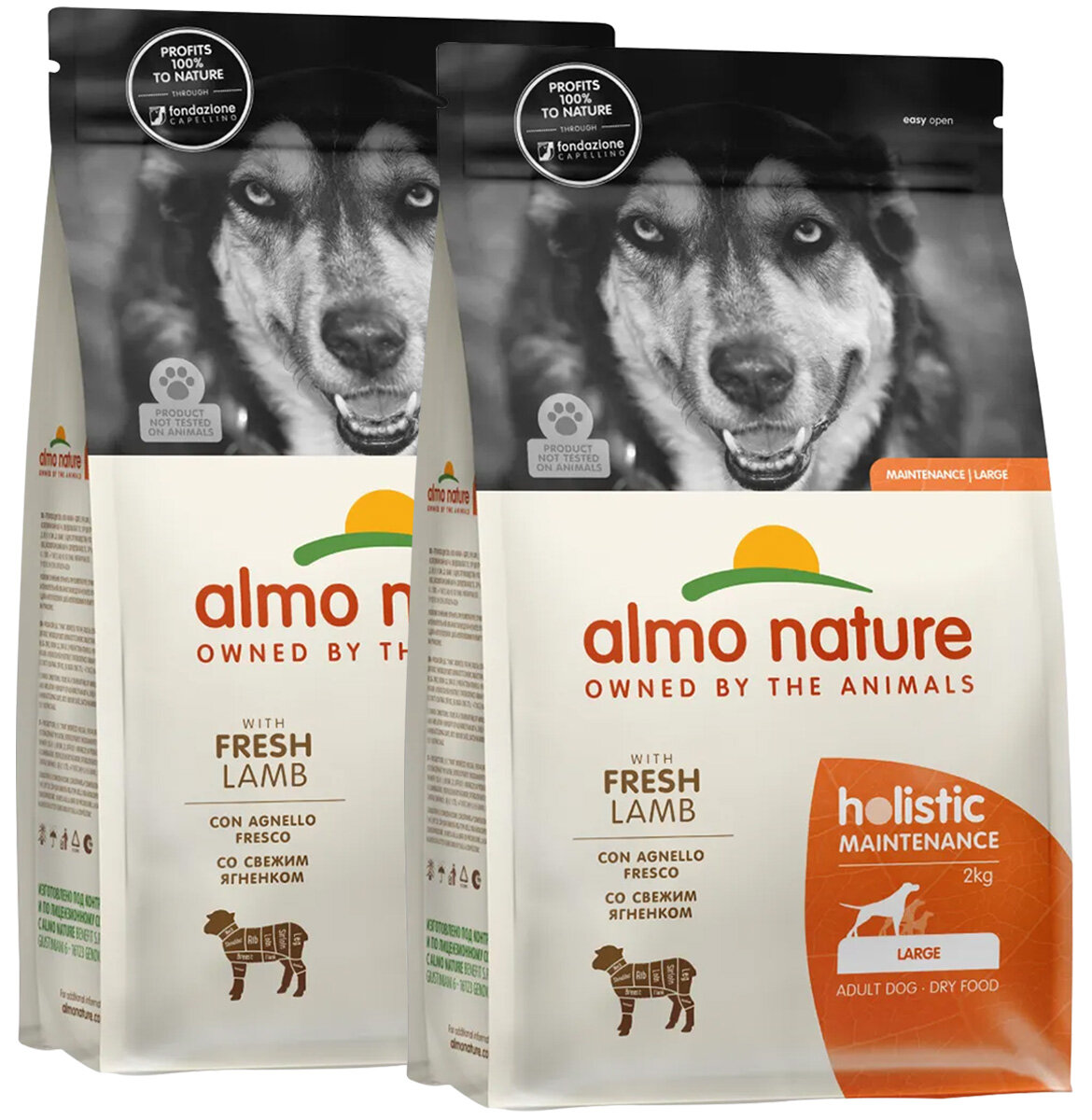 Корм сухой Almo Nature Holistic Life Maintenance Large Breed & Fresh Lamb для взрослых собак крупных пород, ягненок, коричневый рис, 2 кг 2 шт