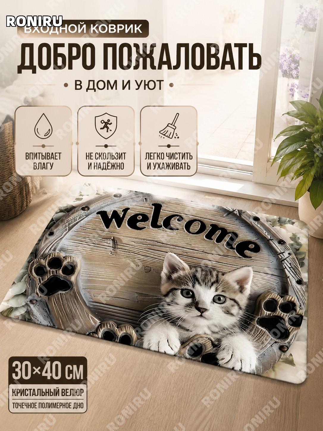 Коврик придверный 30×40 см из кристального велюра с точечным покрытием основания полиэстеровый для дома и ванной