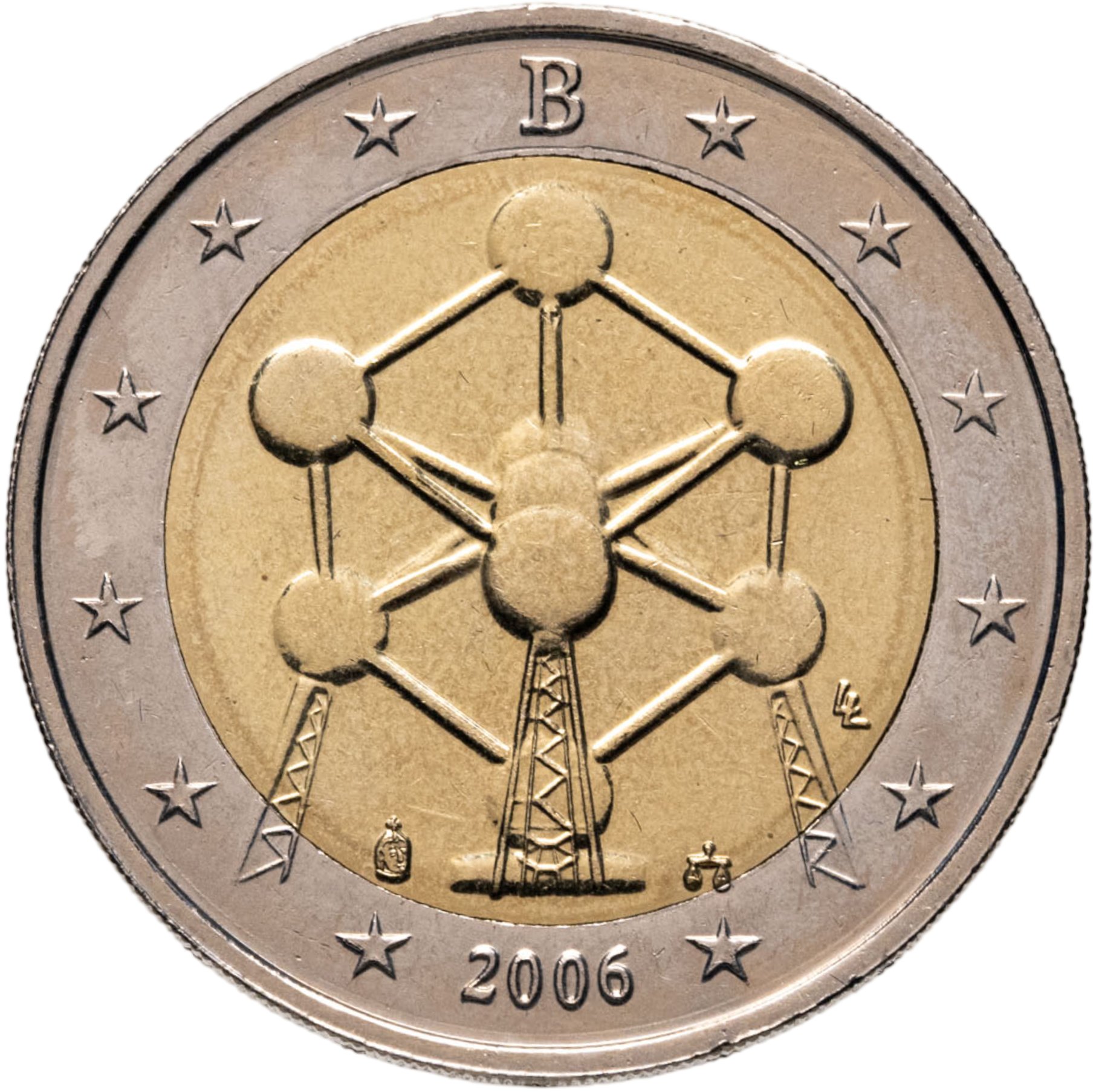Бельгия 2 евро 2006 "Атомиум в Брюсселе", Биметалл, в сохранности UNC