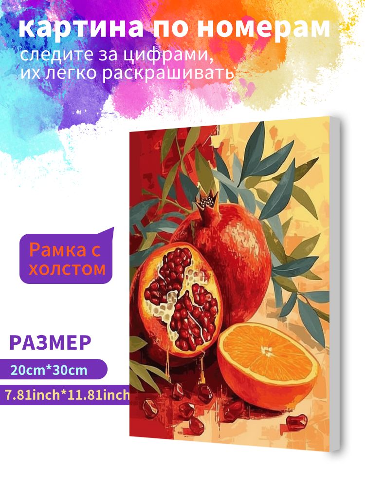 Картина по номерам на холсте с подрамником 20х30 "Корзина с гранатовыми фруктами" / набор для творчества
