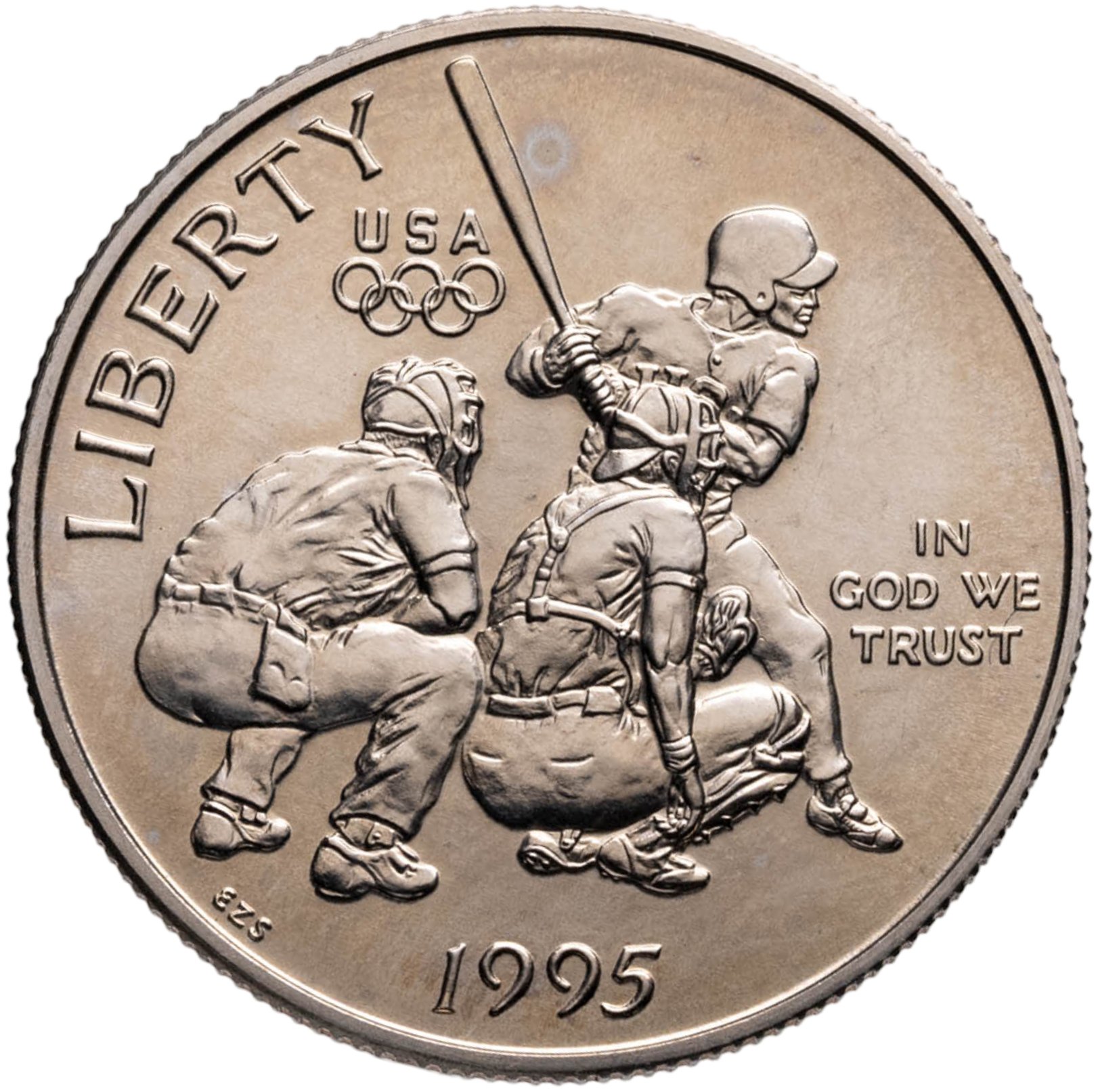 США 50 центов 1/2 доллара, half dollar 1995 "XXVI летние Олимпийские Игры, Атланта 1996 - Бейсбол", Медь, в сохранности UNC