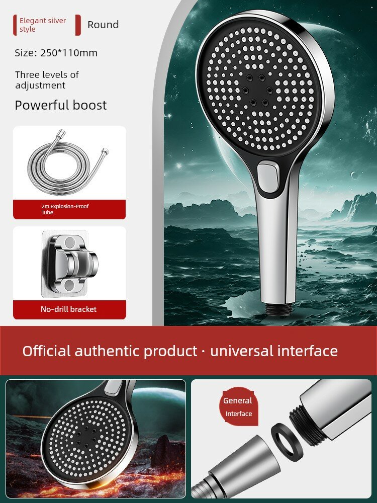 Serebristyy Belyy 3-Step Pressure Shower Head s Nastennym Kronshteynom i 2.0m Shlangom