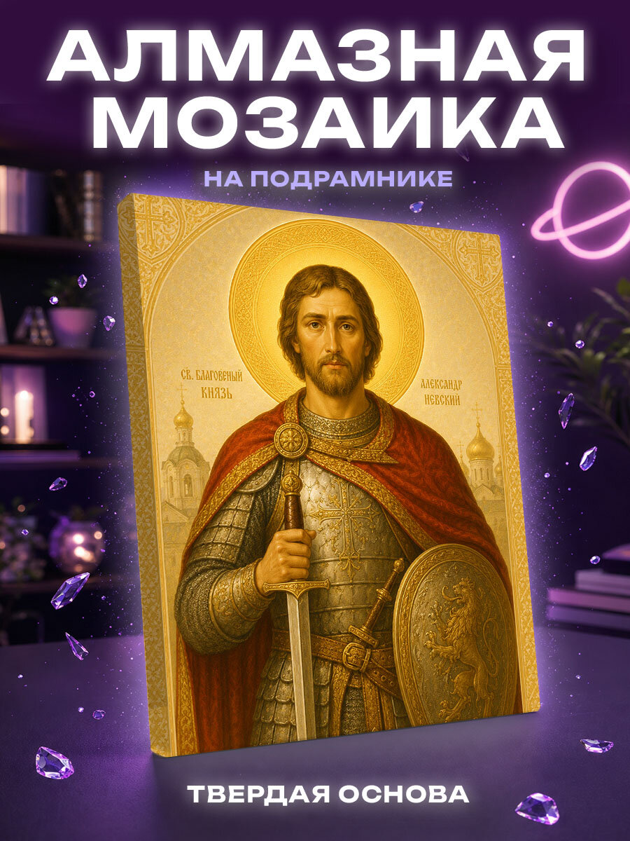 Алмазная мозаика Александр Невский серебряный свет