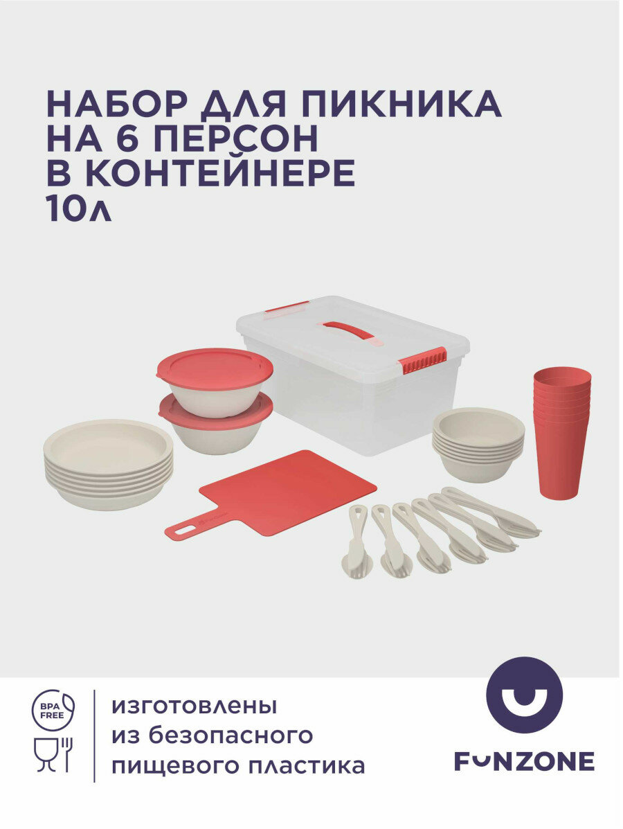 Набор для кухни, дачи и пикника на 6 персон в контейнере 10л