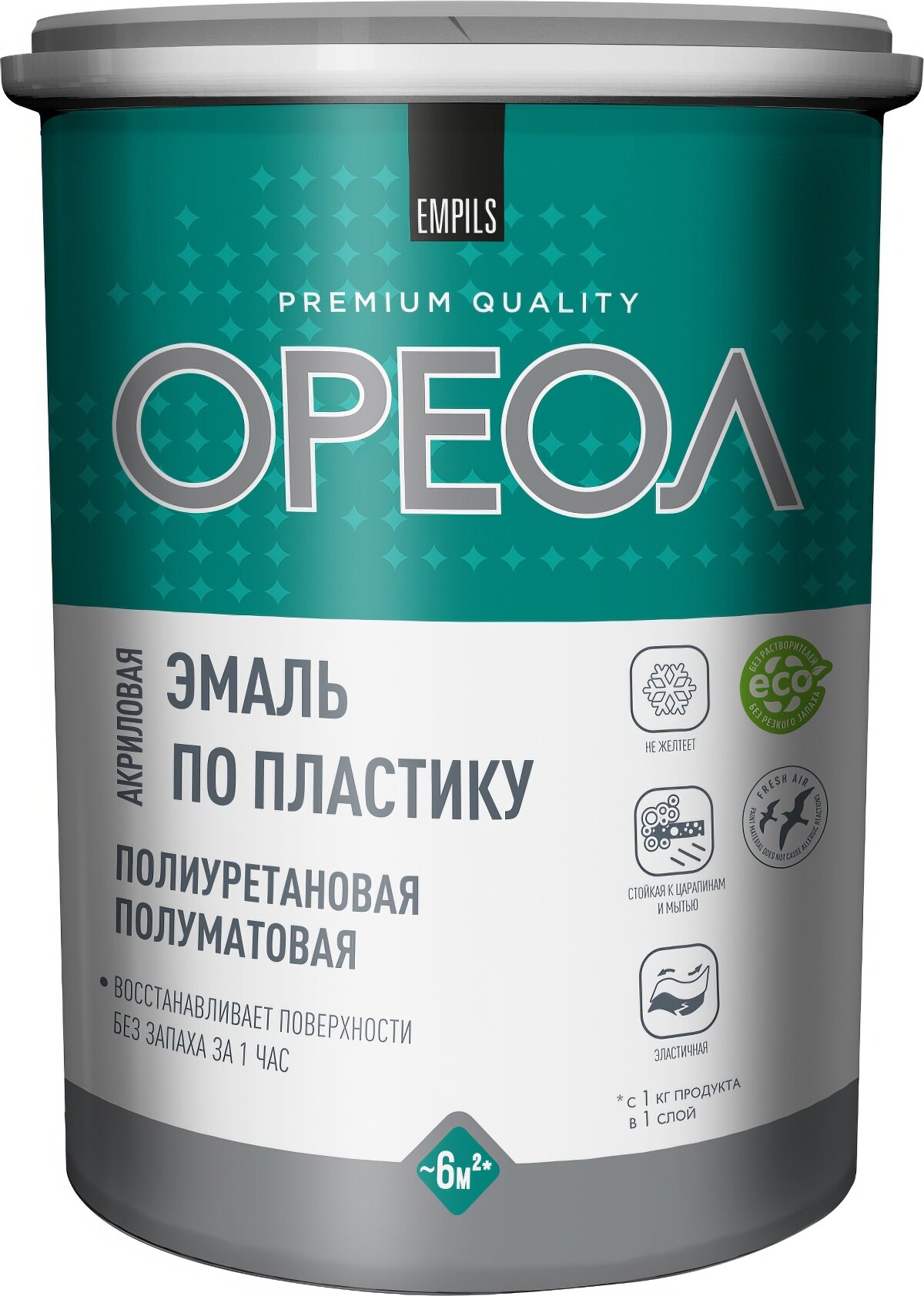 Эмаль по пластику Ореол полуматовая цвет белый 1.1 кг