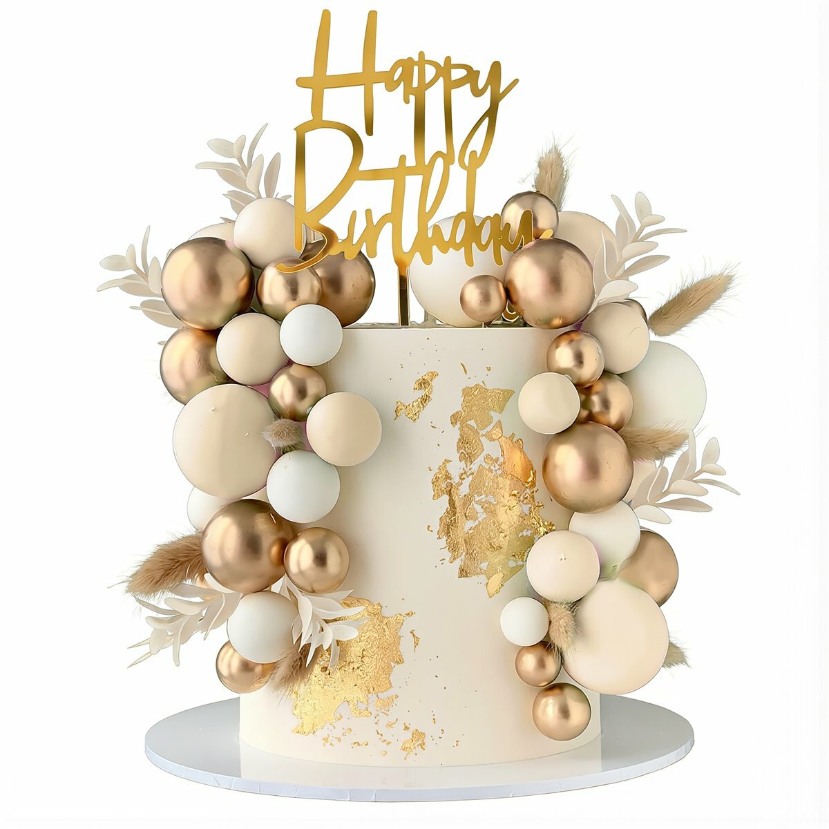 Набор декора для торта на день рождения акриловый топпер Happy Birthday золотые шары 50 штук пастельные оттенки для выпечки и праздников