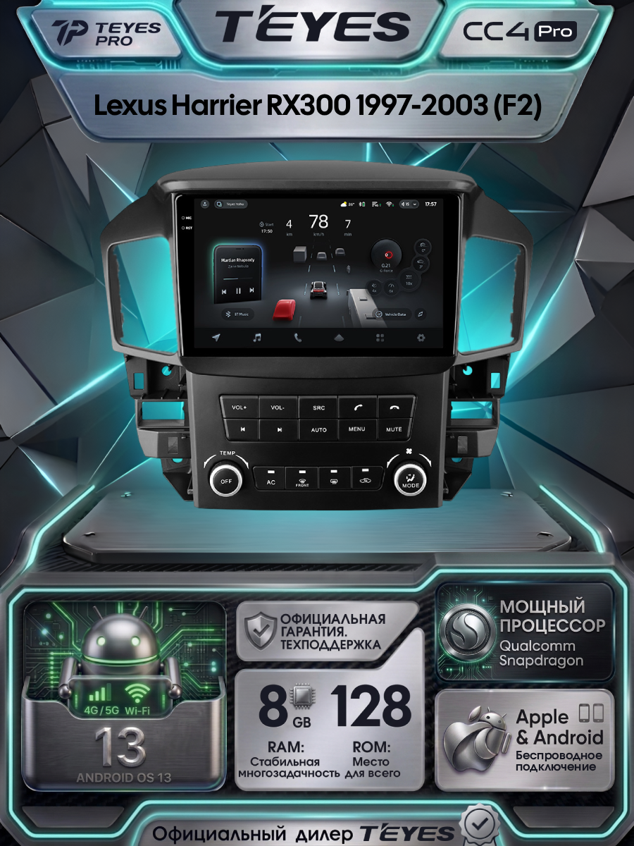 Магнитола Teyes CC4 Pro 8/128GB для Lexus RX300 XU10 1997-2003 (Тип F2), штатная магнитола, 8-ми ядерный процессор, QL