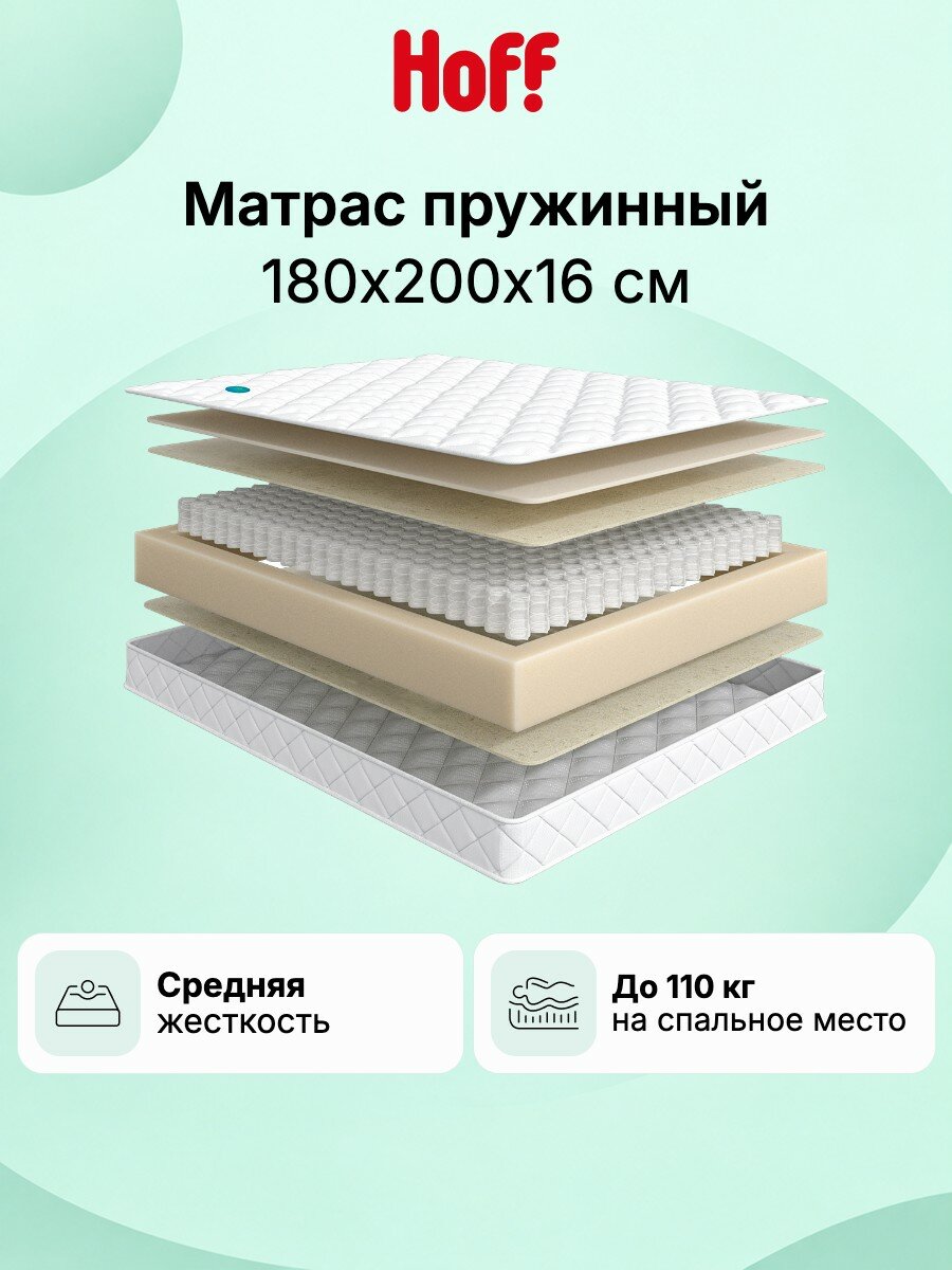 Матрас Halal Kolaylik, 180х200 см, пружинный, односторонний, средняя жесткость