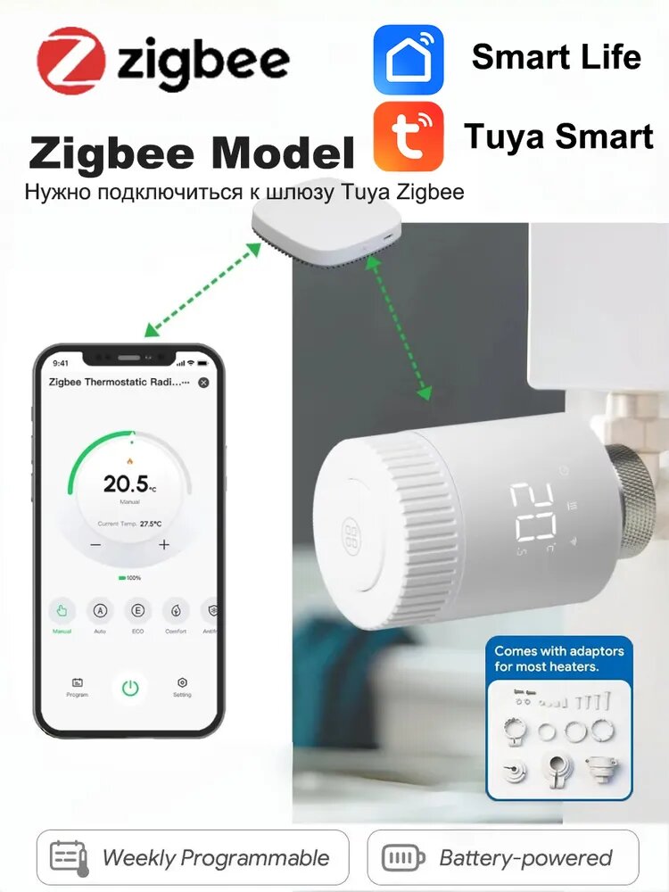 Контроллер термостата Tuya Smart TRV, привод радиатора ZigBee Smart Thermostat, работает с Alexa, Google Home и Alice