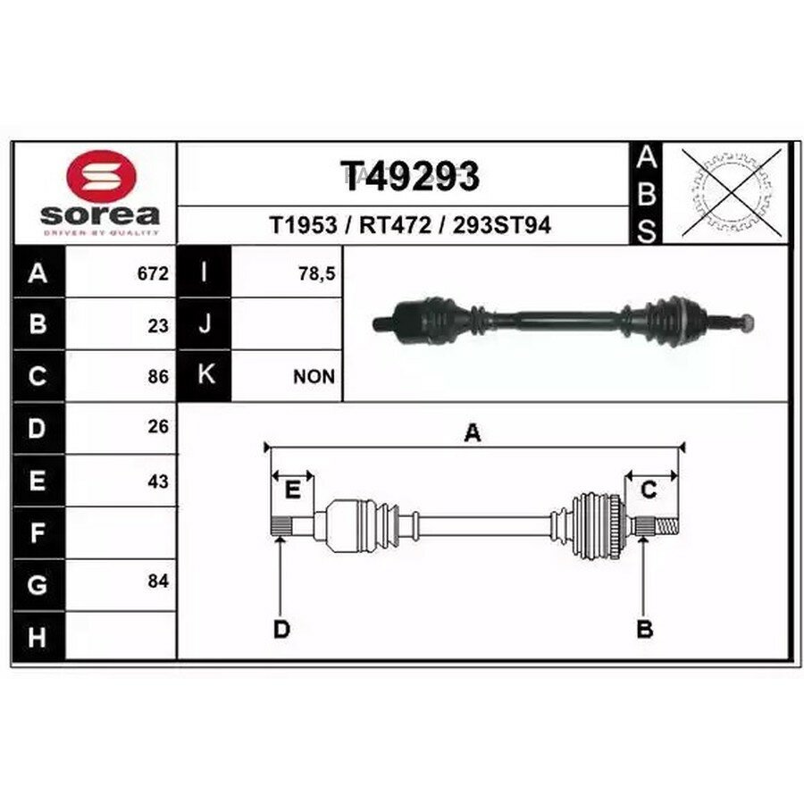 T49293_привод передний левый! 672mm\ Renault Megane II 1.6 02> от официального дистрибьютора, EAI GROUP, артикул T49293
