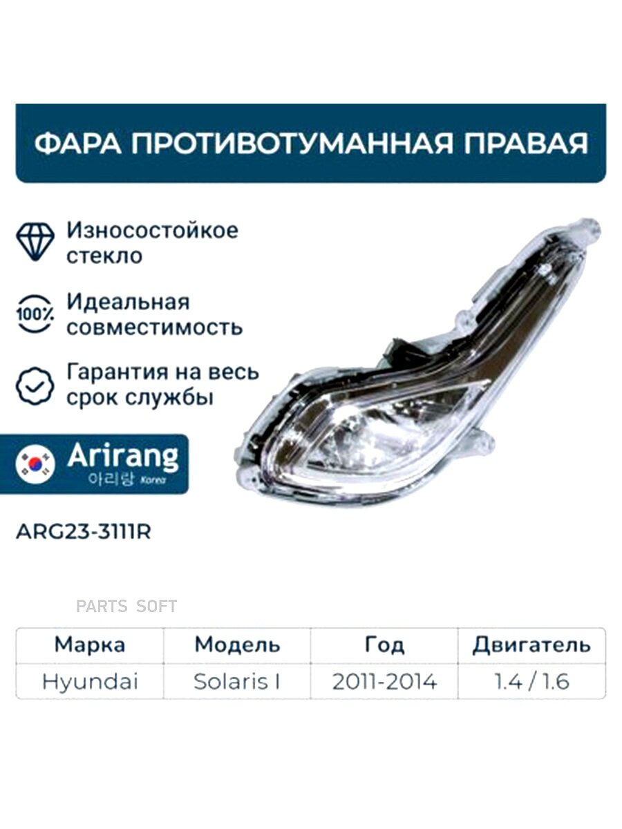ARIRANG ARG233111R Фара противотуманная правая Hyundai (Solaris 2011)