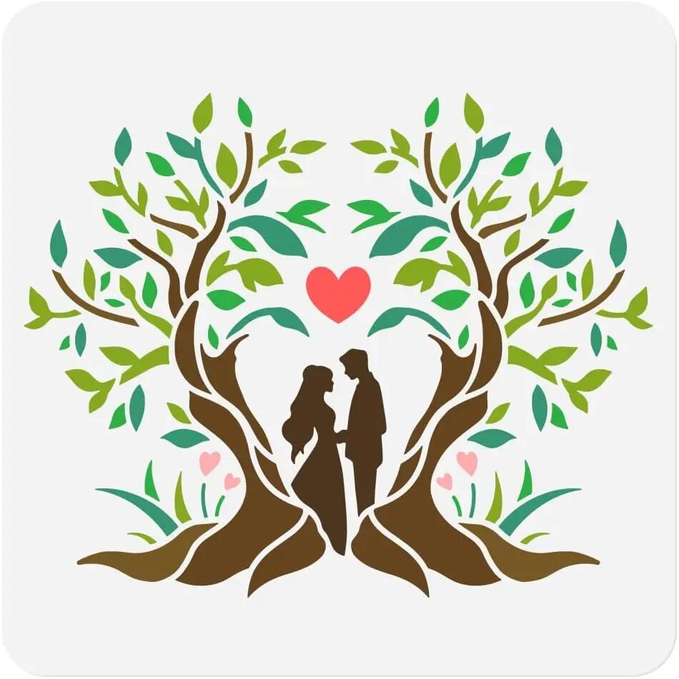 Трафарет для росписи стен "Влюбленные и дерево жизни", Valentine's Day
