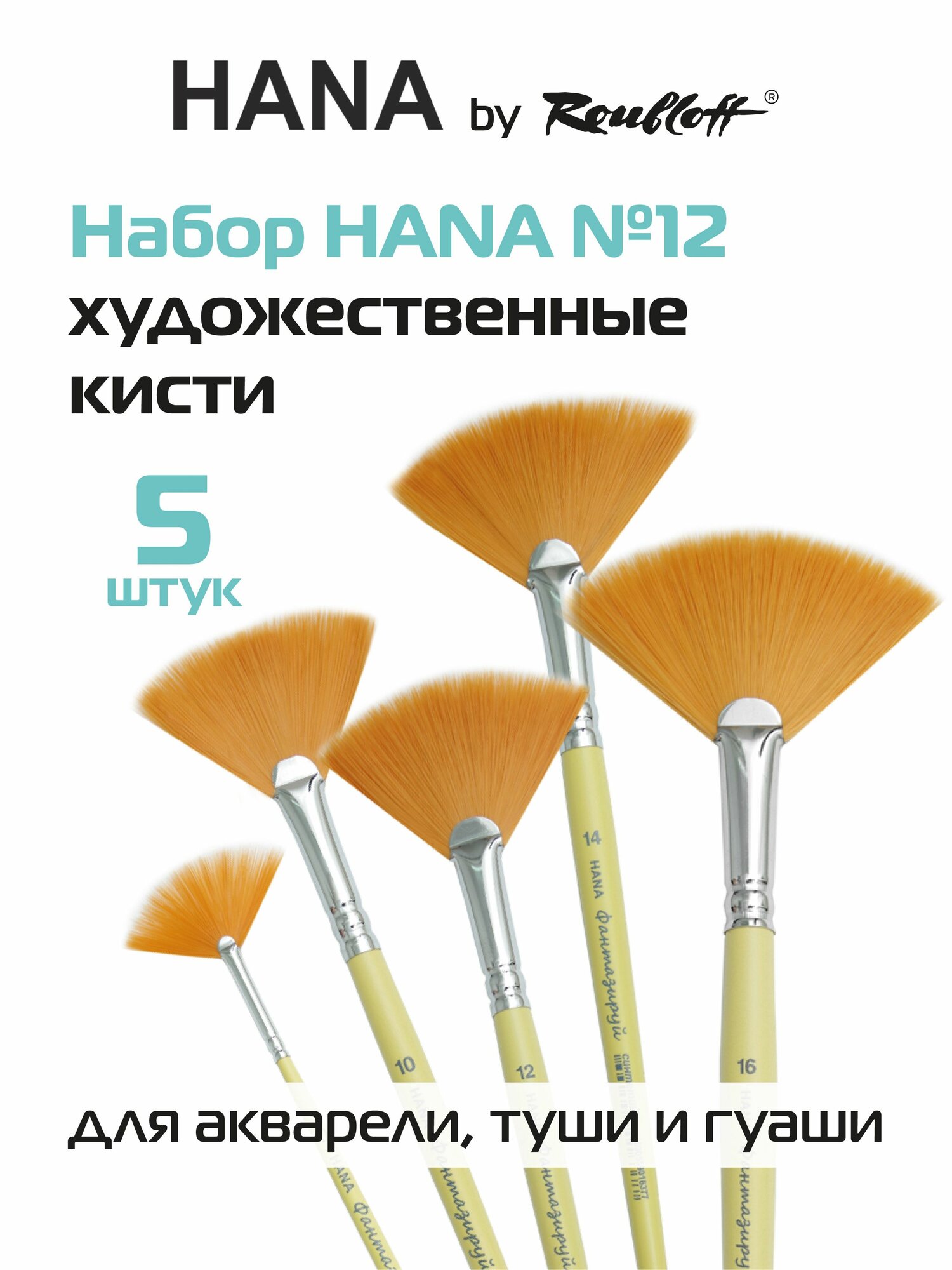 Roubloff HANA № 12 набор кистей для рисования, 5 кистей веерных