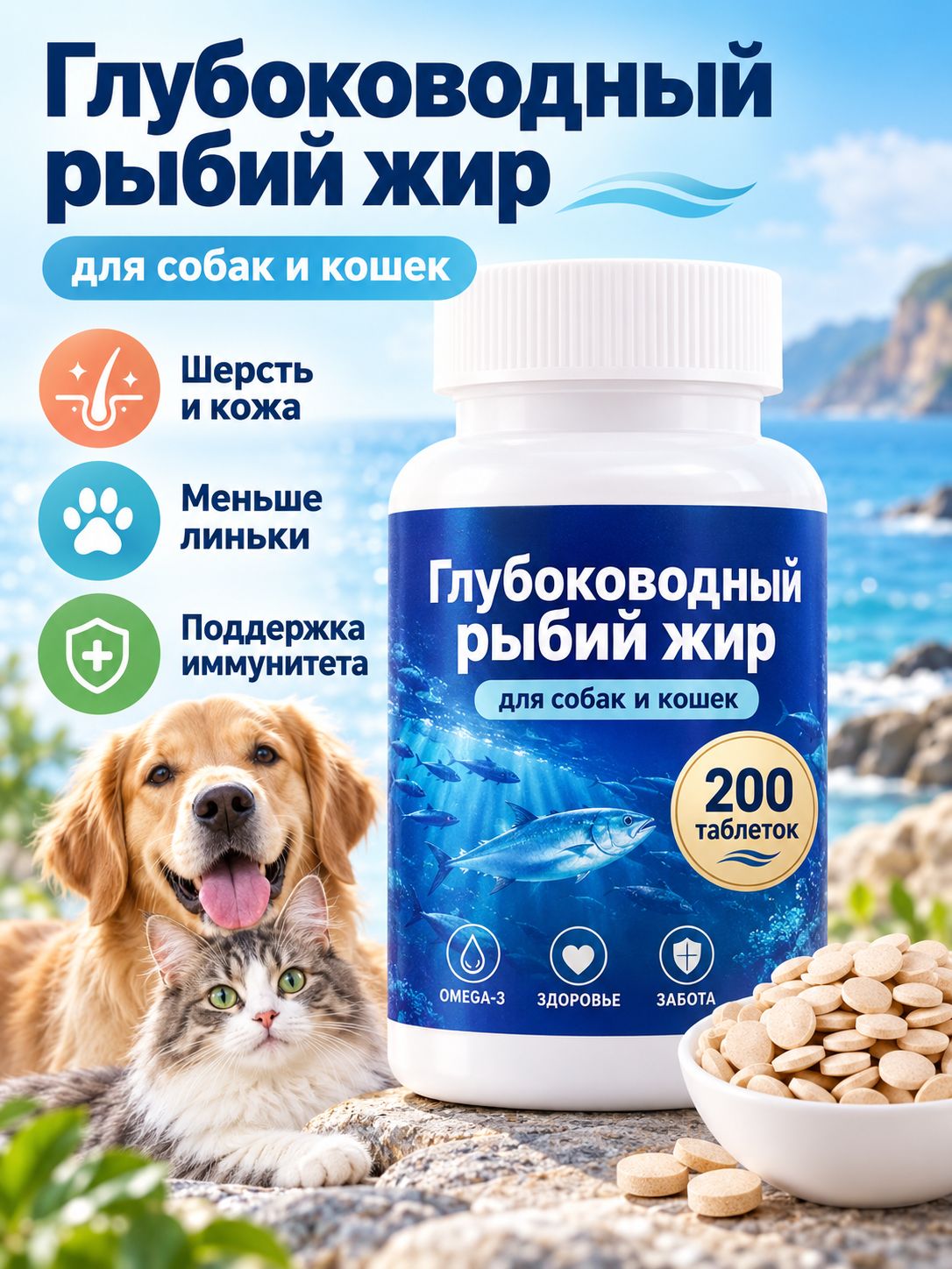 Акулий жир в капсулах, DHA, для иммунитета, сосудов, ногтей и волос, 100 капсул по 0,75 г