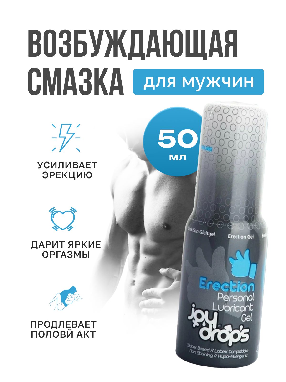Лубрикант Joydrops Erection возбуждающая для мужчин 50 мл гель смазка
