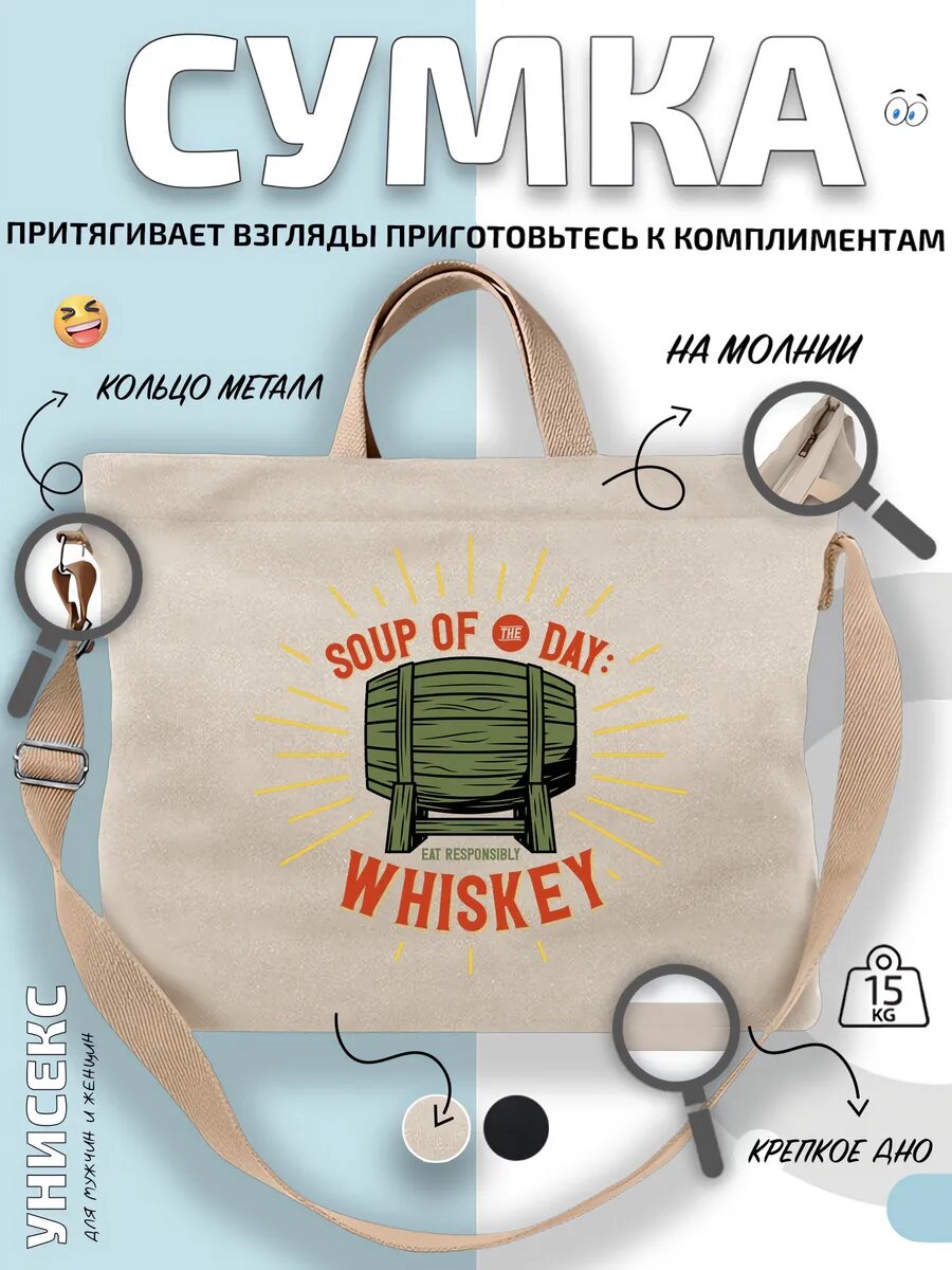 Сумка шоппер  Бочка виски с надписью