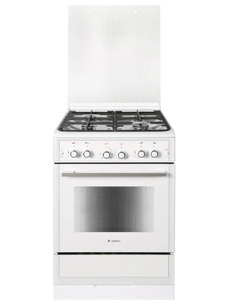 Газовая плита GEFEST ПГ 6300-02 0340 Т, с крышкой, духовка 52л, таймер, конвекция, эмалевое покрытие, чугунные решетки
