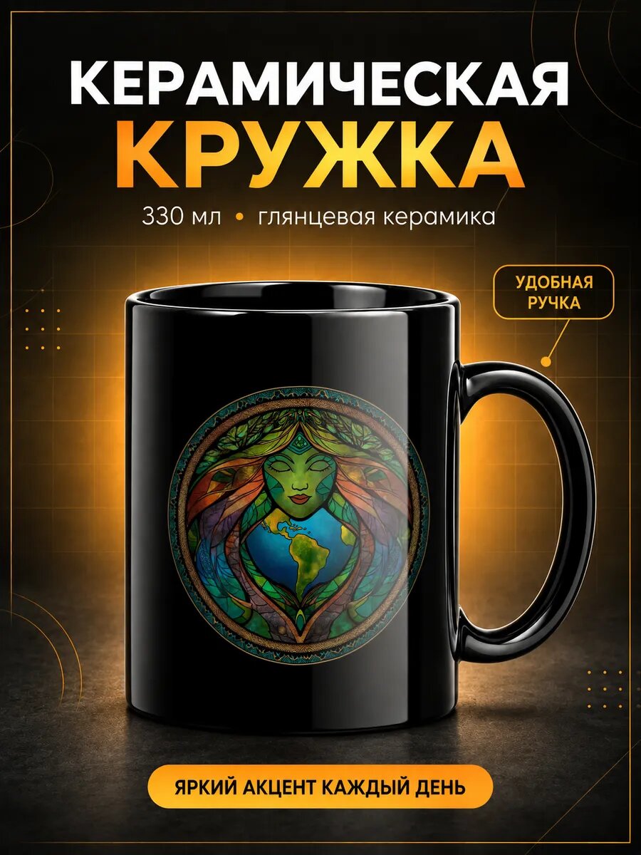 Кружка керамическая TOP CUP, Земля, чёрная, 330 мл, для чая и кофе