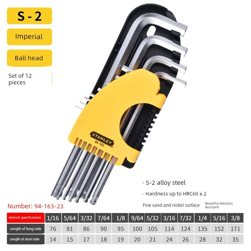 Stanley 12-шт. набор имперских шестигранных ключей с шаровой головкой для механического ремонта