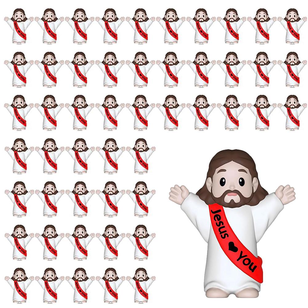Фигурки Иисуса, 50 шт, ПВХ, с надписью Jesus You и разноцветными лентами