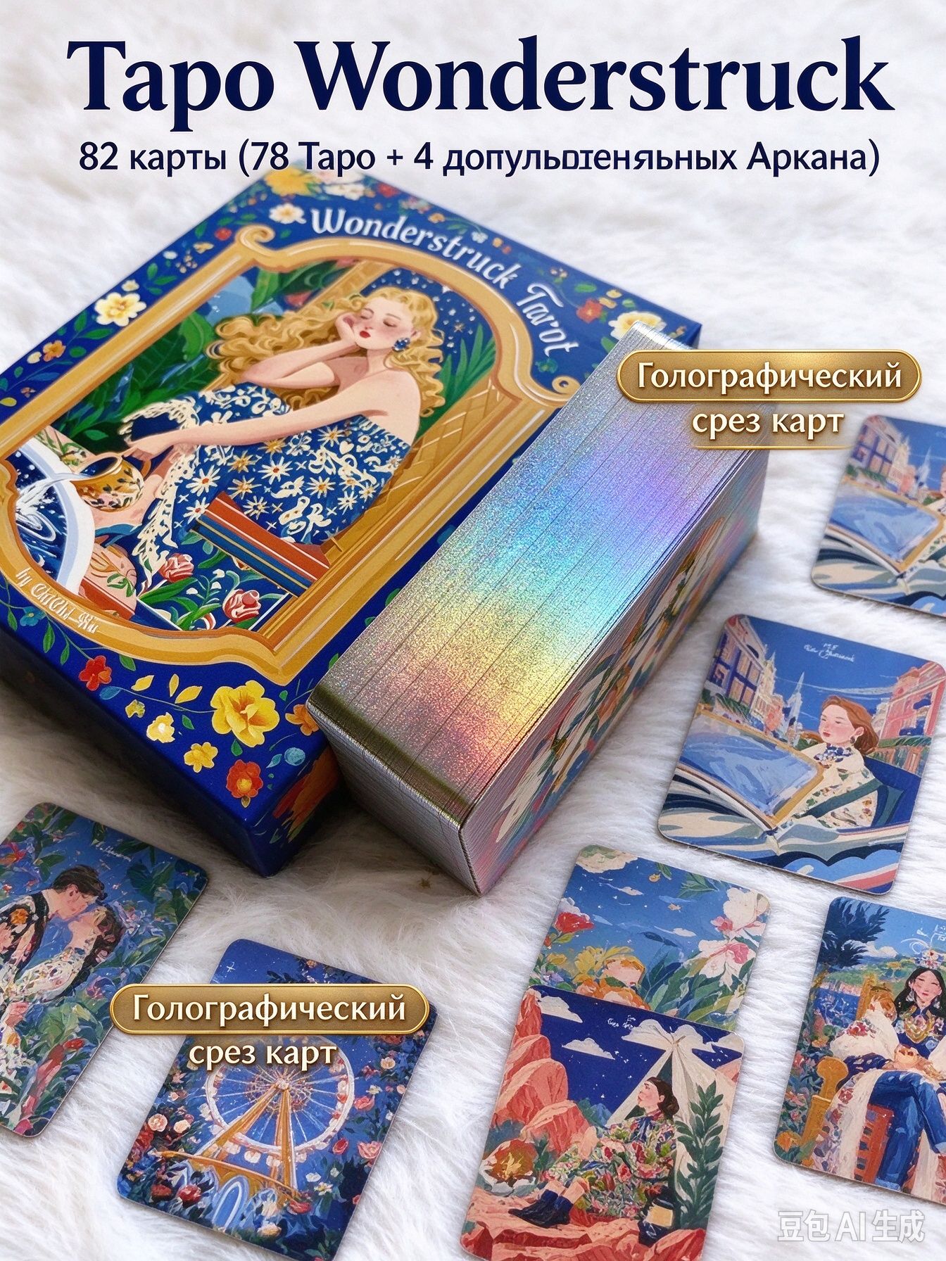 Wonderstruck Tarot 2-е издание 82 карты (78 + 4 дополнительные), 350 г/м, точечная голографическая ламинация, золочёный срез, мешочек в подарок, импортное издание, автор ChiChi Xu