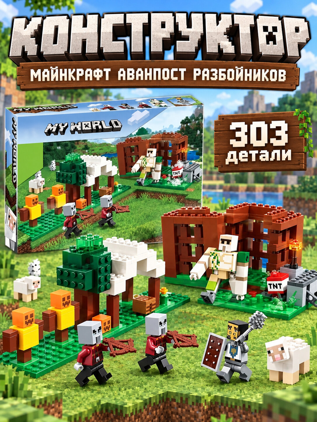 Конструктор Майнкрафт «Аванпост разбойников», 303 детали