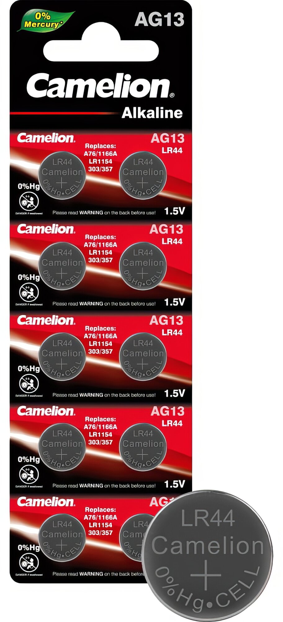 Батарейка для часов Camelion G13 BL-10 Mercury Free AG13-BP10 0%Hg 357A/LR44/A76 12821