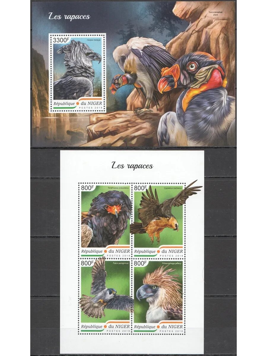 Марки 2018 год Нигер Хищные птицы Фауна #5878-1+Бл877 MNH