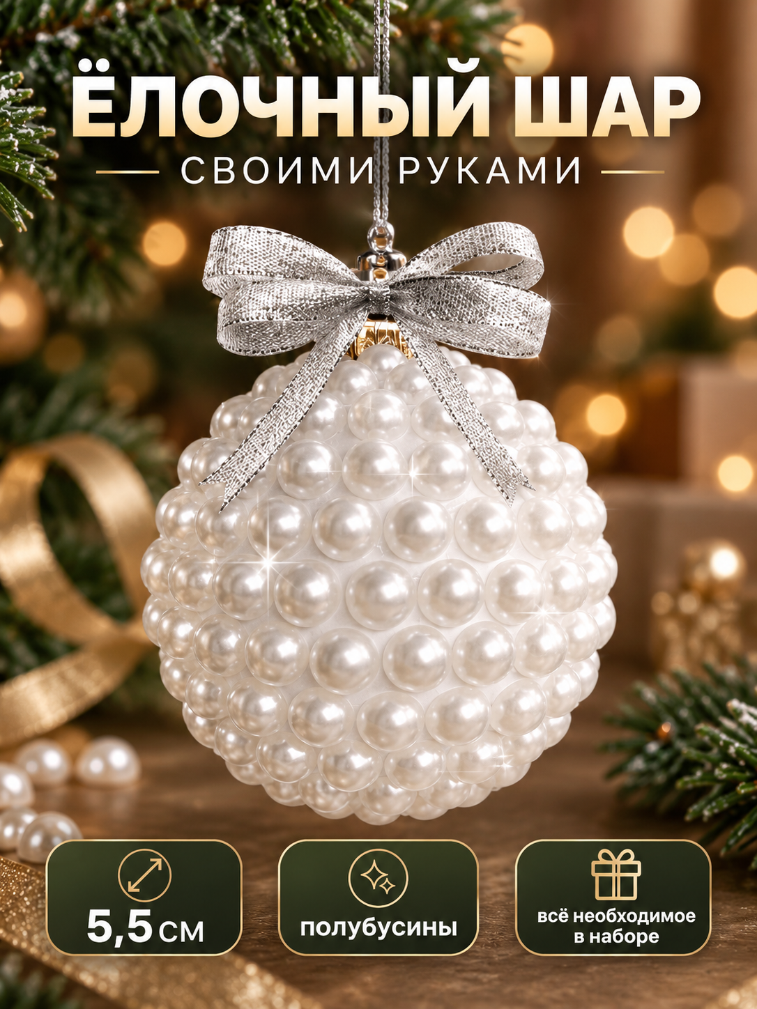 Ёлочный шар своими руками, белый, 5,5 см, пластик, Школа талантов