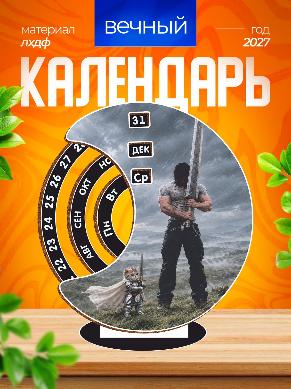 Вечный календарь настольный мем Котенок рыцарь