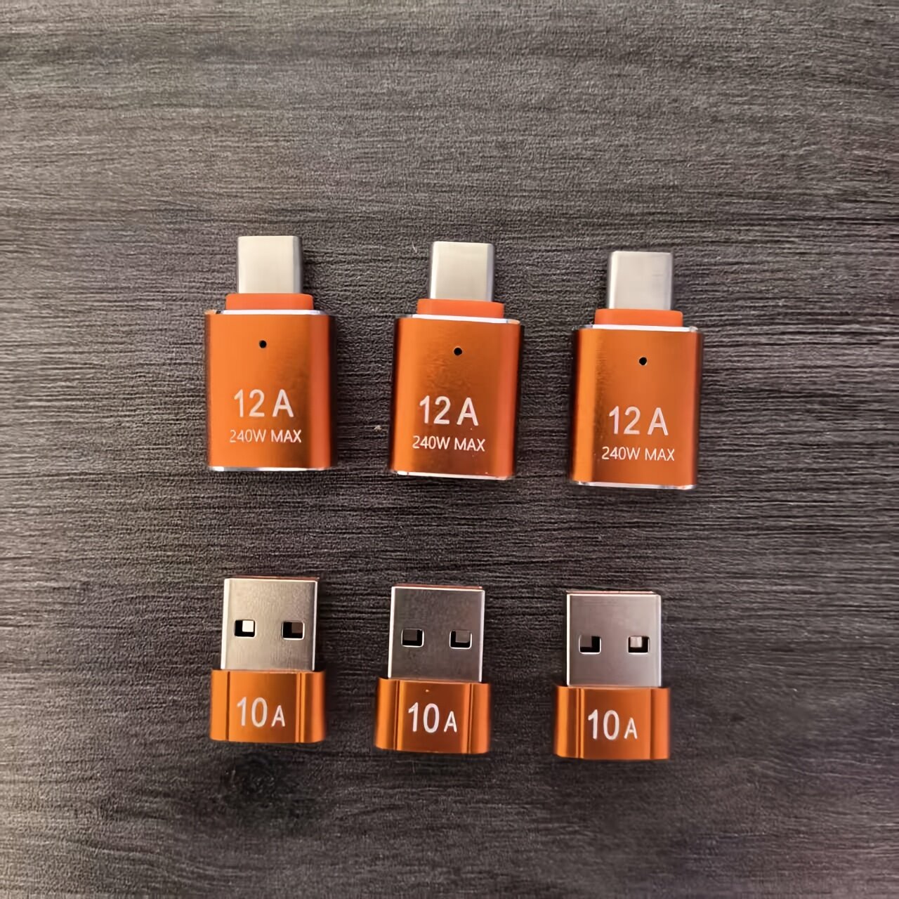 Переходники USB на Type-C и Type-C на USB, набор 6 шт, с индикатором, оранжевые, для смартфонов и флеш-накопителей