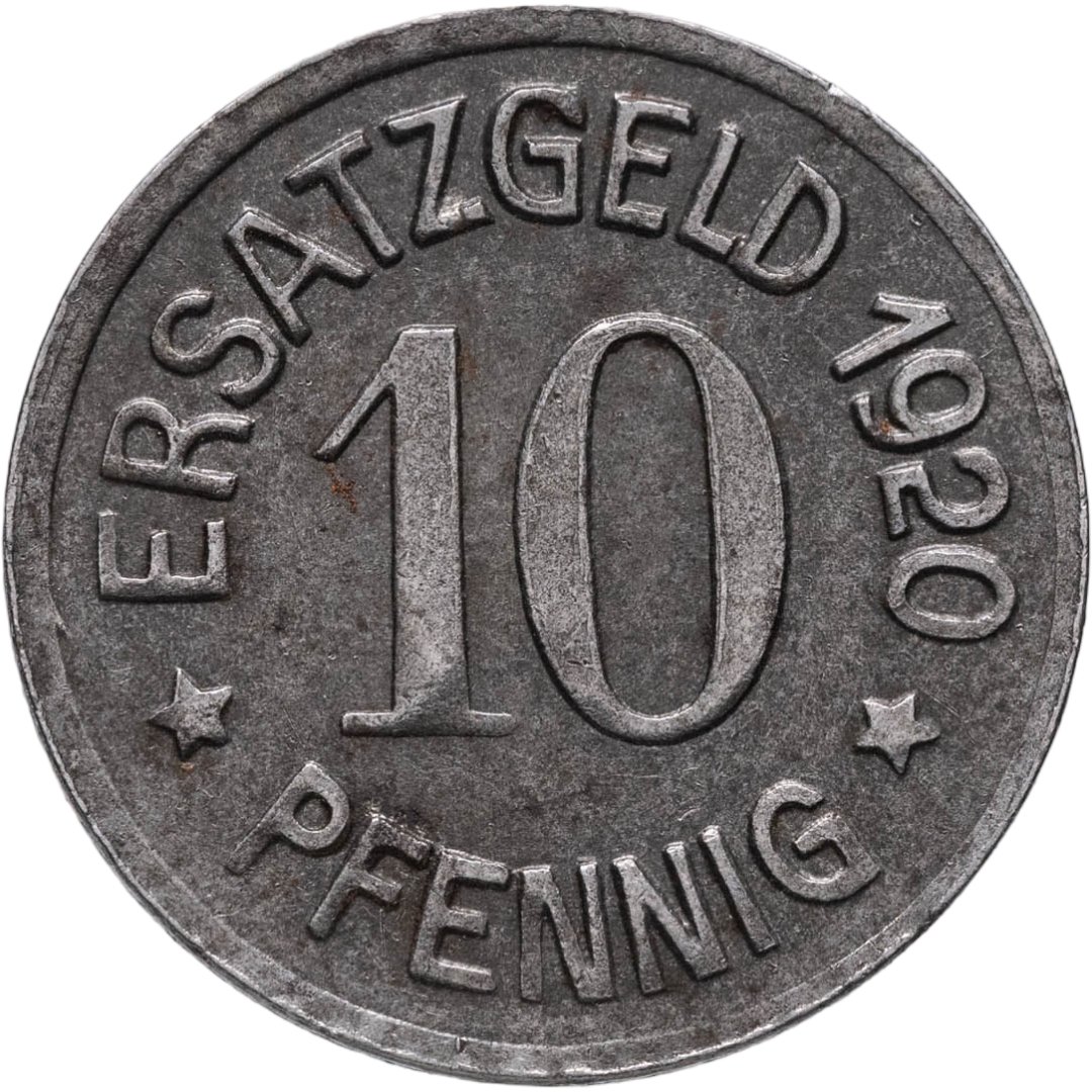 Германия, город Цайц, нотгельд 10 пфеннигов 1920, Железо, в сохранности XF