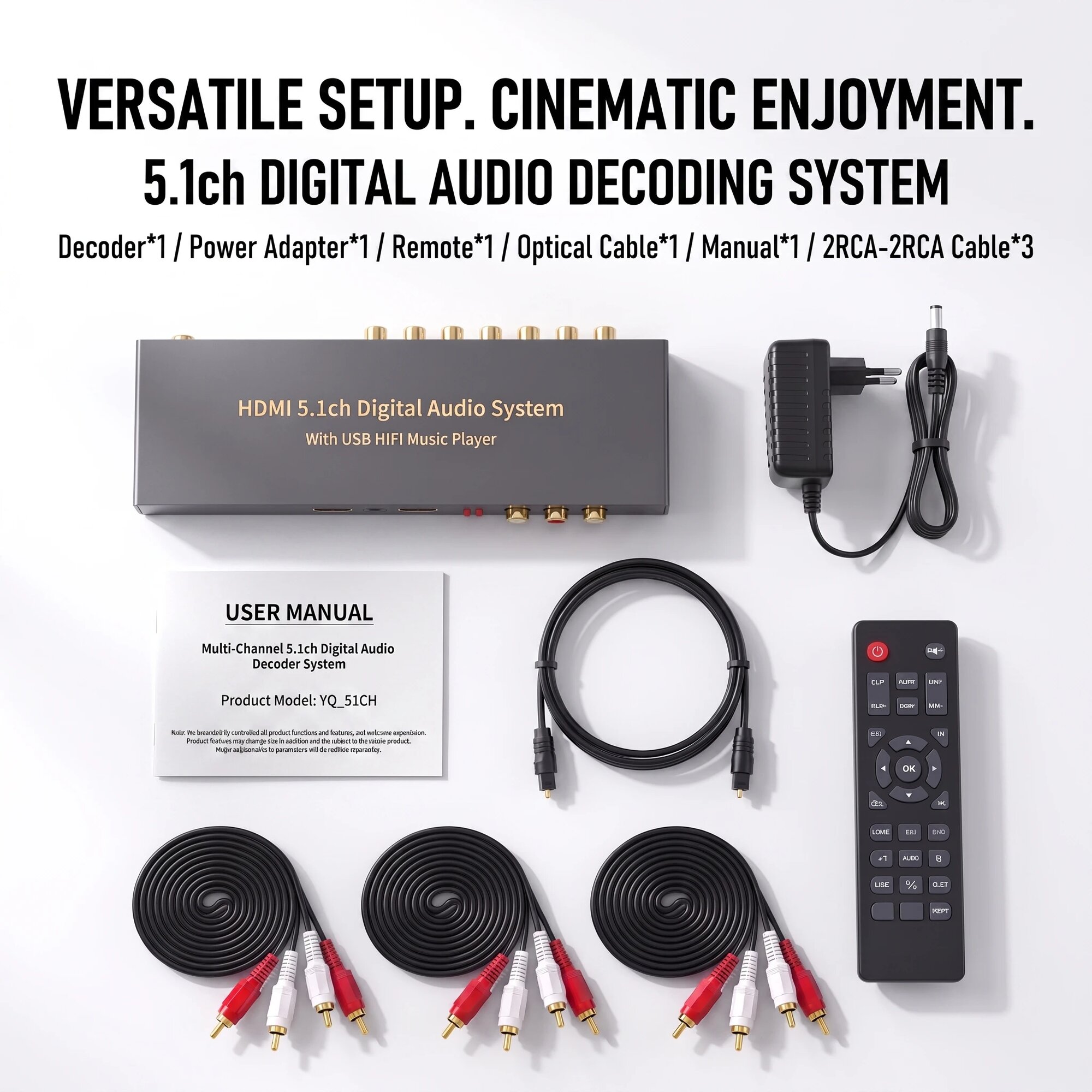 YQ-51CH 5.1-канальный Аудиодекодер HDMI 4K ARC Bluetooth 5.3