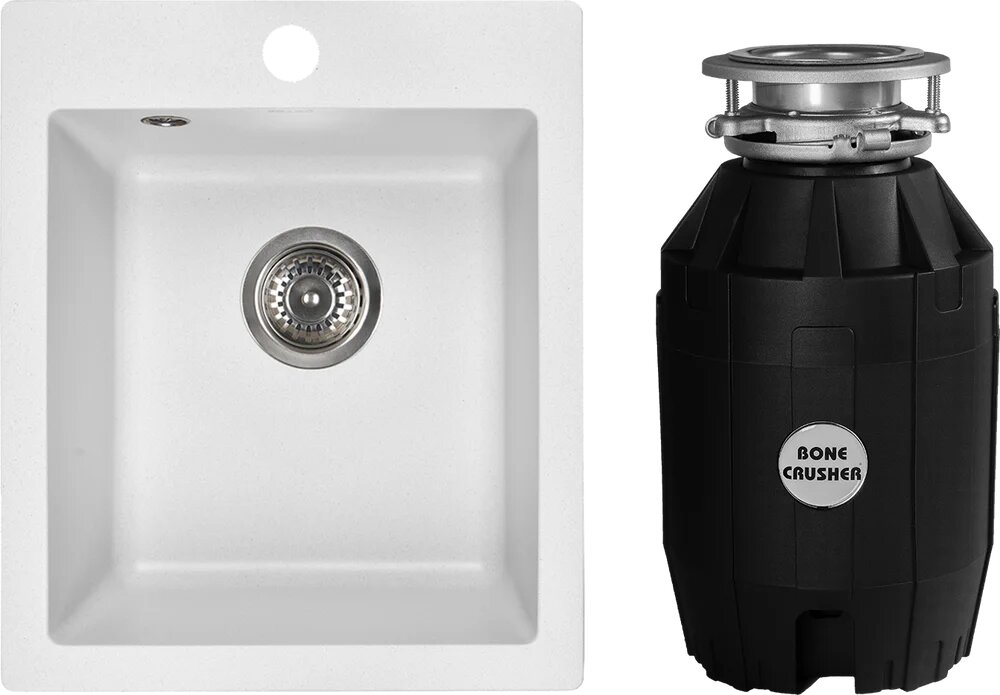 Комплект Мойка Wisent MW420-28 41x48, вайт, искусственный гранит / Измельчитель Bone Crusher BC 810-AS электрический, нержавеющая сталь